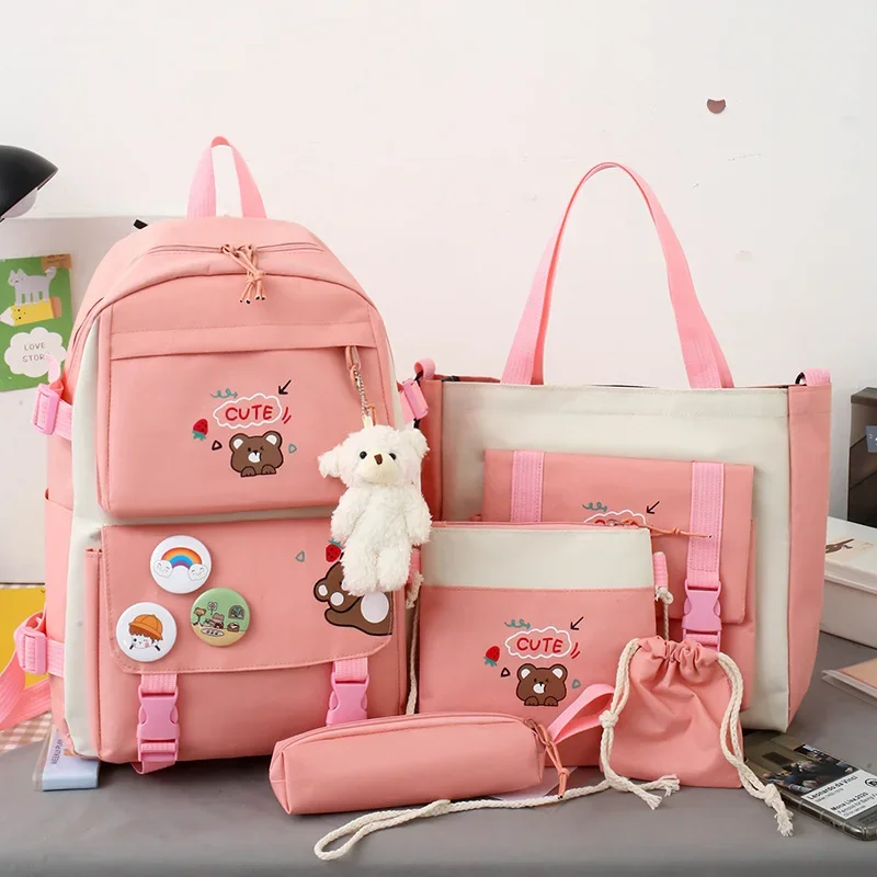5-Piece-Set-School-Bags-for-Teenagers-Fashion-Women-Men-Backpack ...