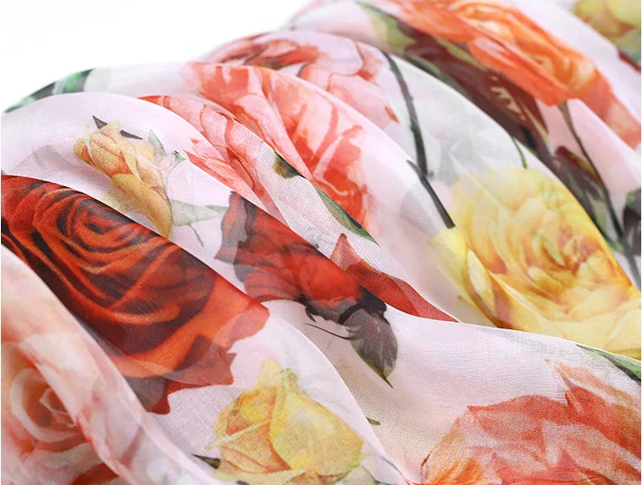 White Botton Rose Flowers Print French Chiffon Fabric Sewing Material ...