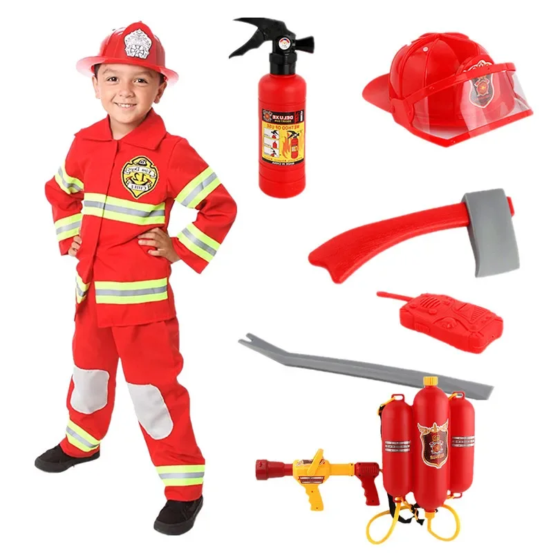 Boys-Firefighter-Costume-Fire-Long-Sleeve-Jacket-and-Pants-Firefighting ...