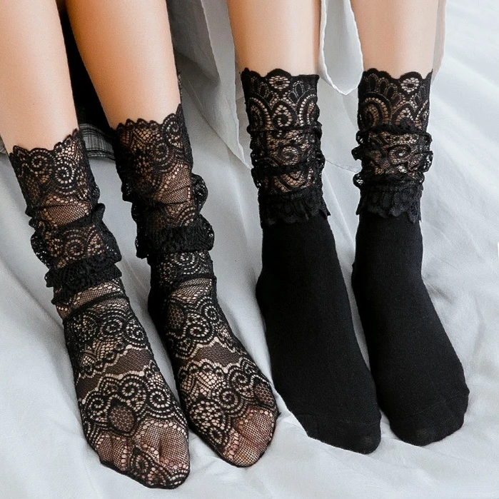 Black Lace Socks Womens | Black Cotton Lace Socks | Black Transparent ...