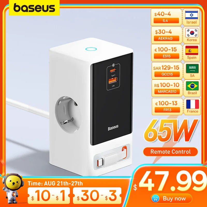 Baseus-cargador-r-pido-GaN-de-65W-regleta-Digital-con-Control-t-ctil ...