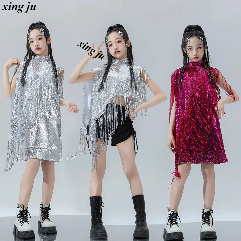 New Jazz Dance Performance Costume Silver Sequin Tops Dance Red Costume ...