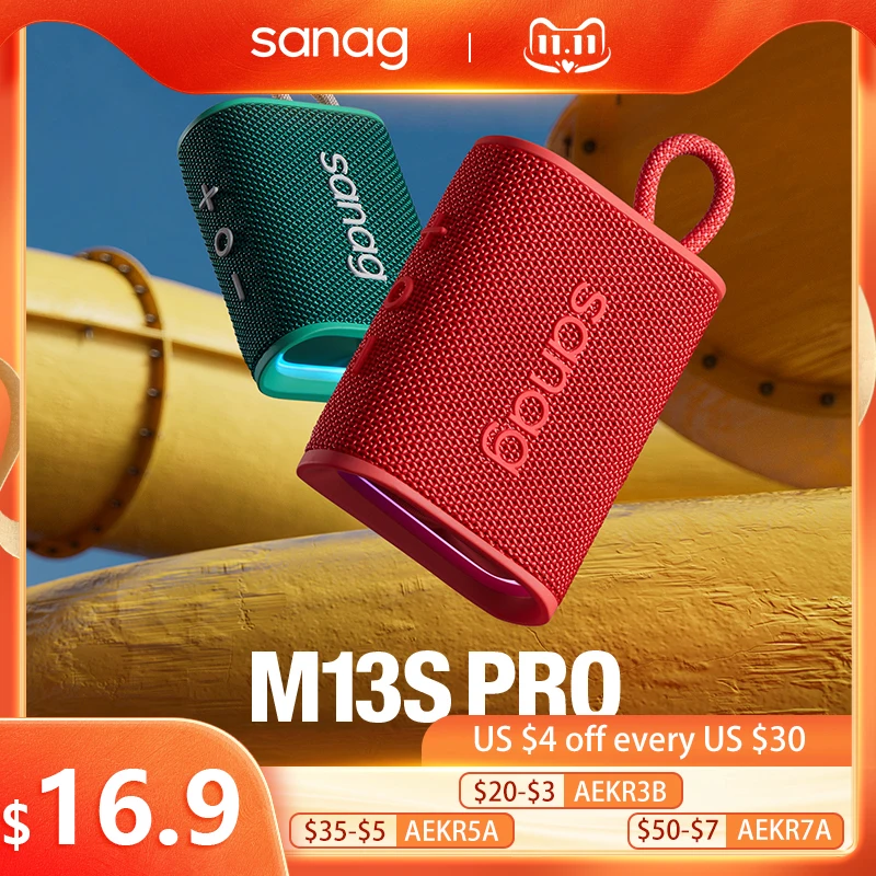 Sanag M13S PRO 블루투스 스피커, 5W IPX7 방수 미니 야외 휴대용 앱 제어 무선 서브 우퍼 핸즈프리 통화| | - AliExpress