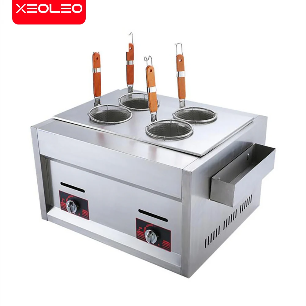 Xeoleo Desktop Pasta Cooker Gas Noodle Boiler Pasta Boiler Stove Commercial 4 Baskets Cooking ...