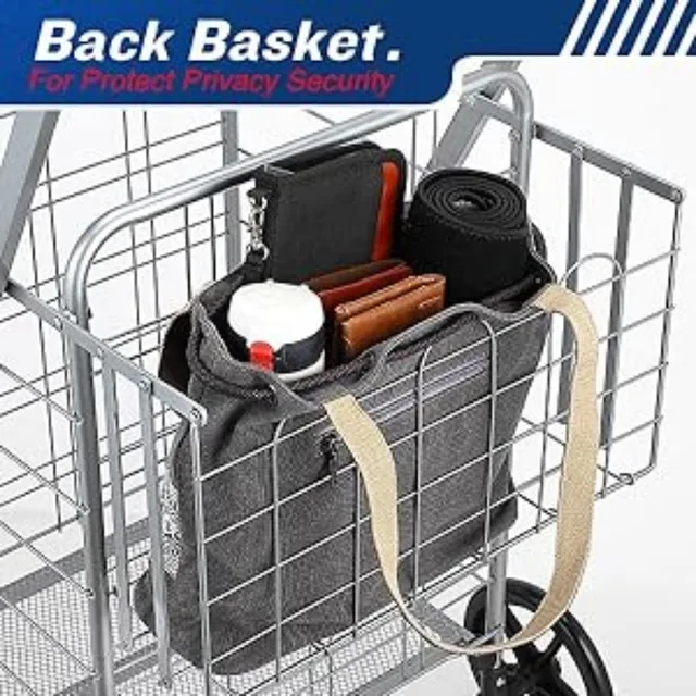 Whitmor Deluxe Winkeep Jumbo Double Basket Folding Shopping Cart – 350 ...