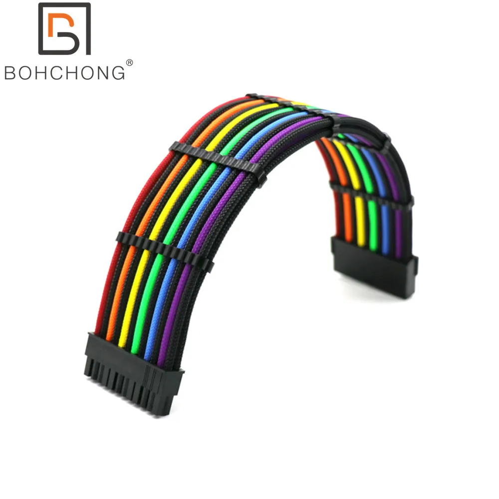 180-Degree-Bending-PC-Custom-4mm-PET-Sleeve-ATX-24Pin-PSU-Model-Power ...