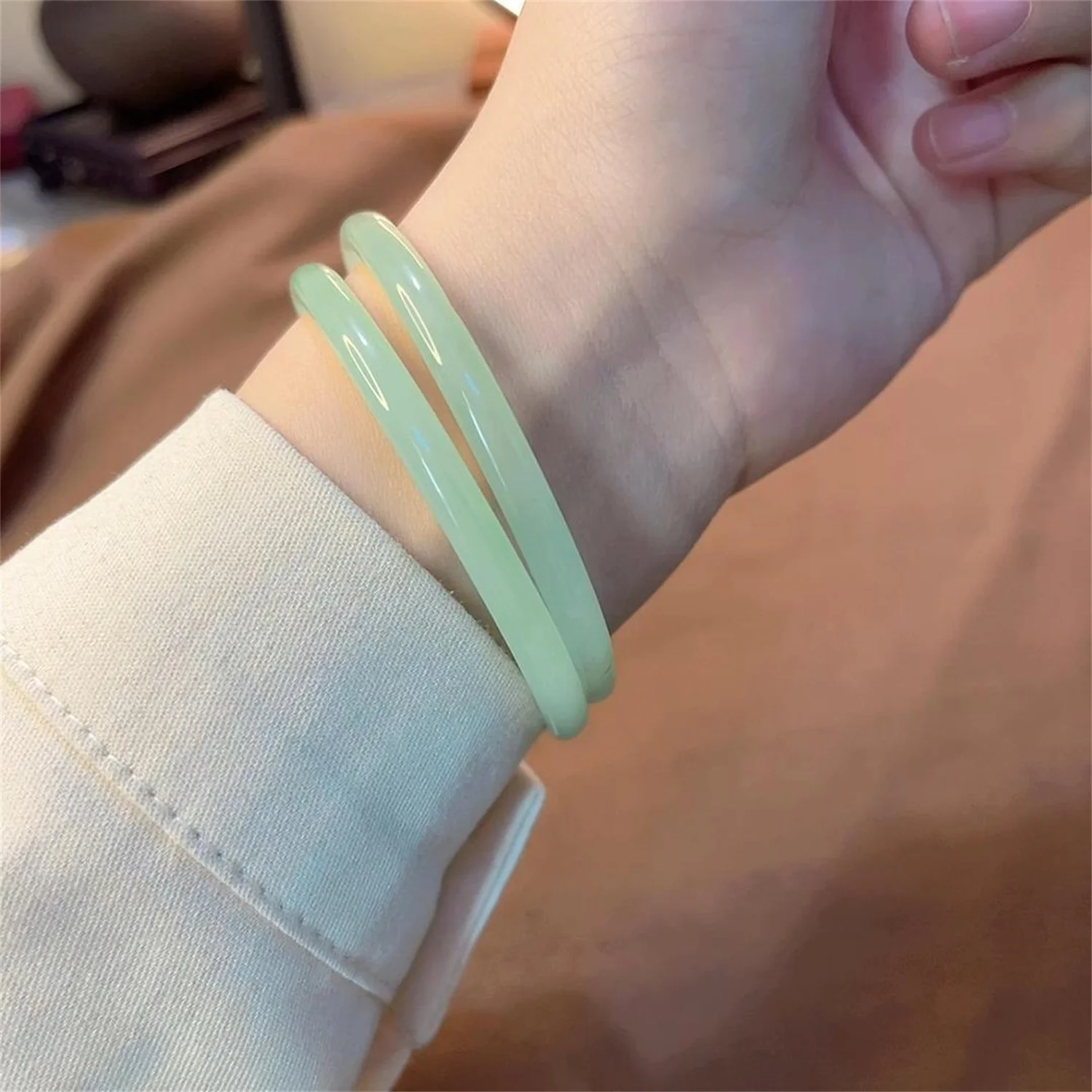 2Pcs-Set-Imitation-Natural-Jade-Solid-Color-Jingle-Bangles-Vintage ...