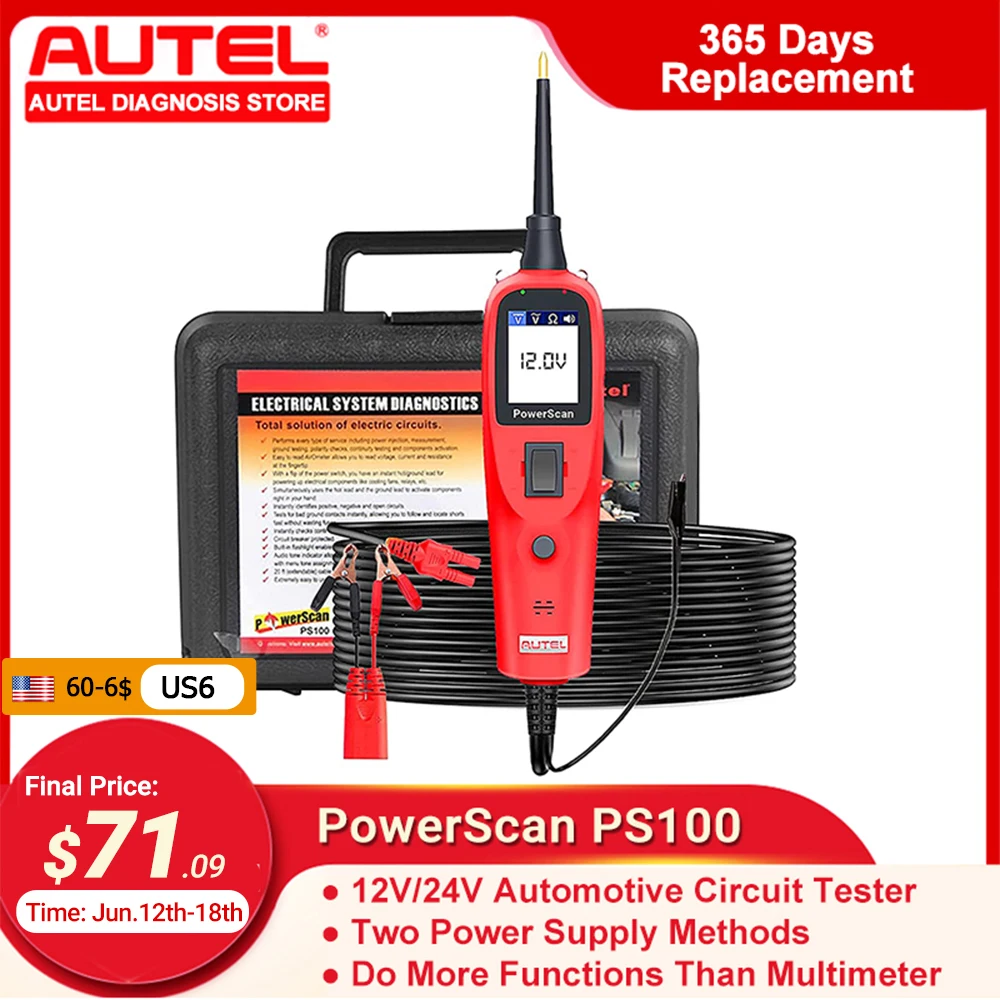 Autel probador de circuito automotriz PowerScan PS100, Kit de sonda de ...