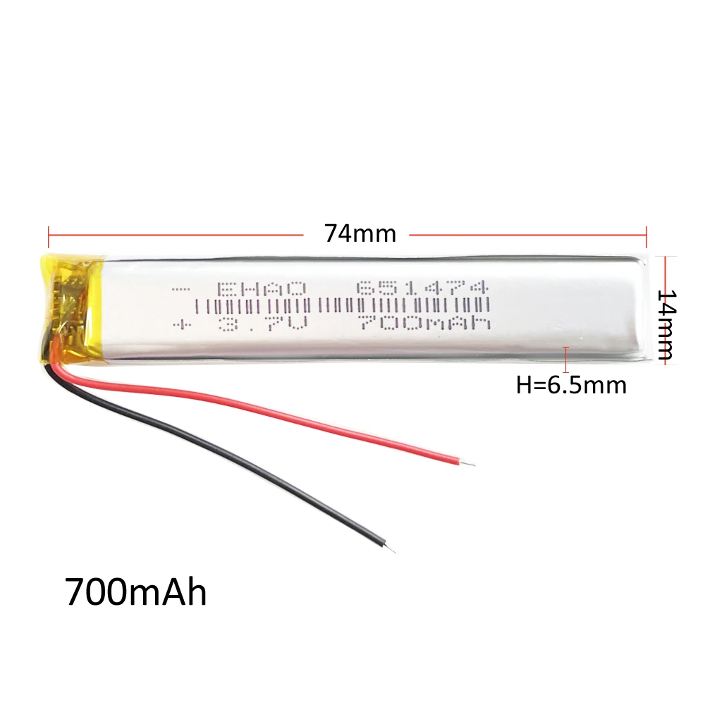 3-7V-700mAh-Lithium-polymer-Long-Strip-Lipo-Rechargeable-Battery-651474 ...