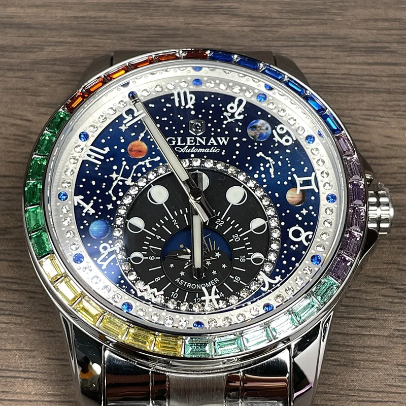 GLENAW Watches Original Design Diamond Constellation Rotating Dial ...