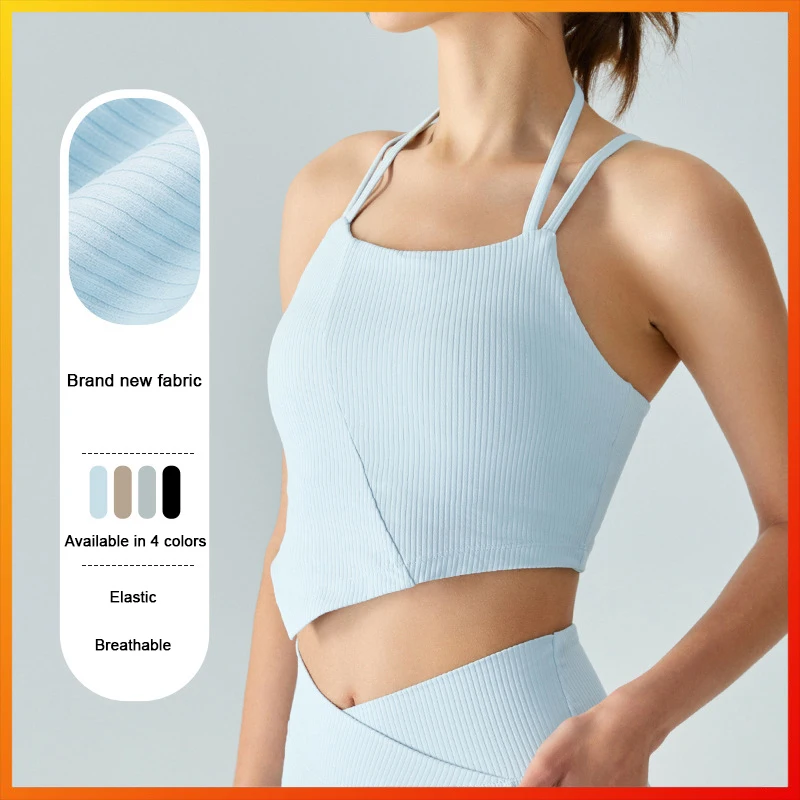 With-Logo-Women-s-Neck-Hanging-Sports-Sling-Elastic-Breathable-Crop-Top ...