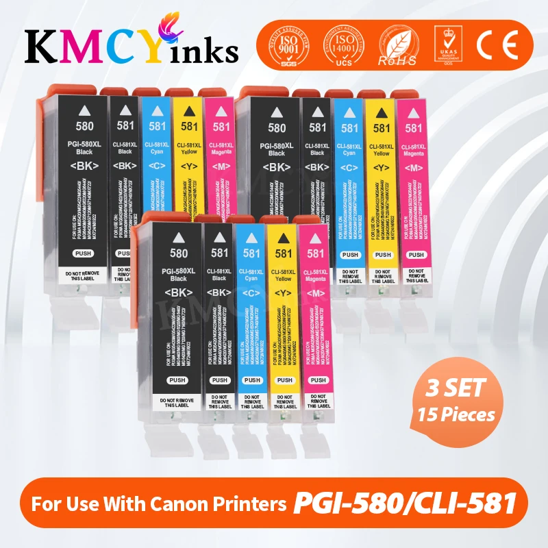 Kmcyinks 5pcs Pgi580 Cli581 Ink Cartridge For Canon Pixma Ts8150 Ts8151 ...