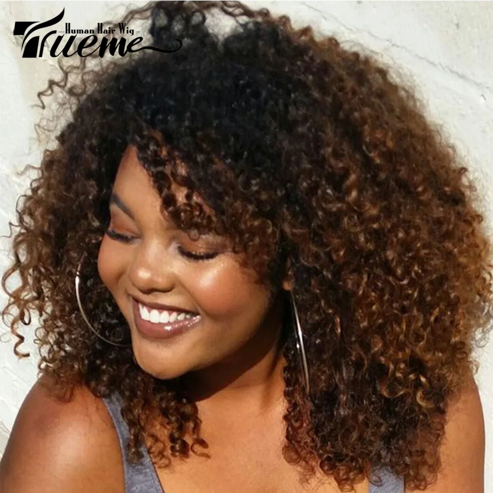 250-Short-Kinky-Curly-Wig-With-Bangs-Big-Afro-Kinky-Curly-Human-Hair ...