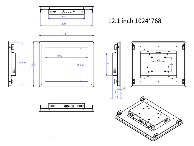 Embedded Industrial LCD Monitor 12 15 17 19 Inch Pure Flat Waterproof ...