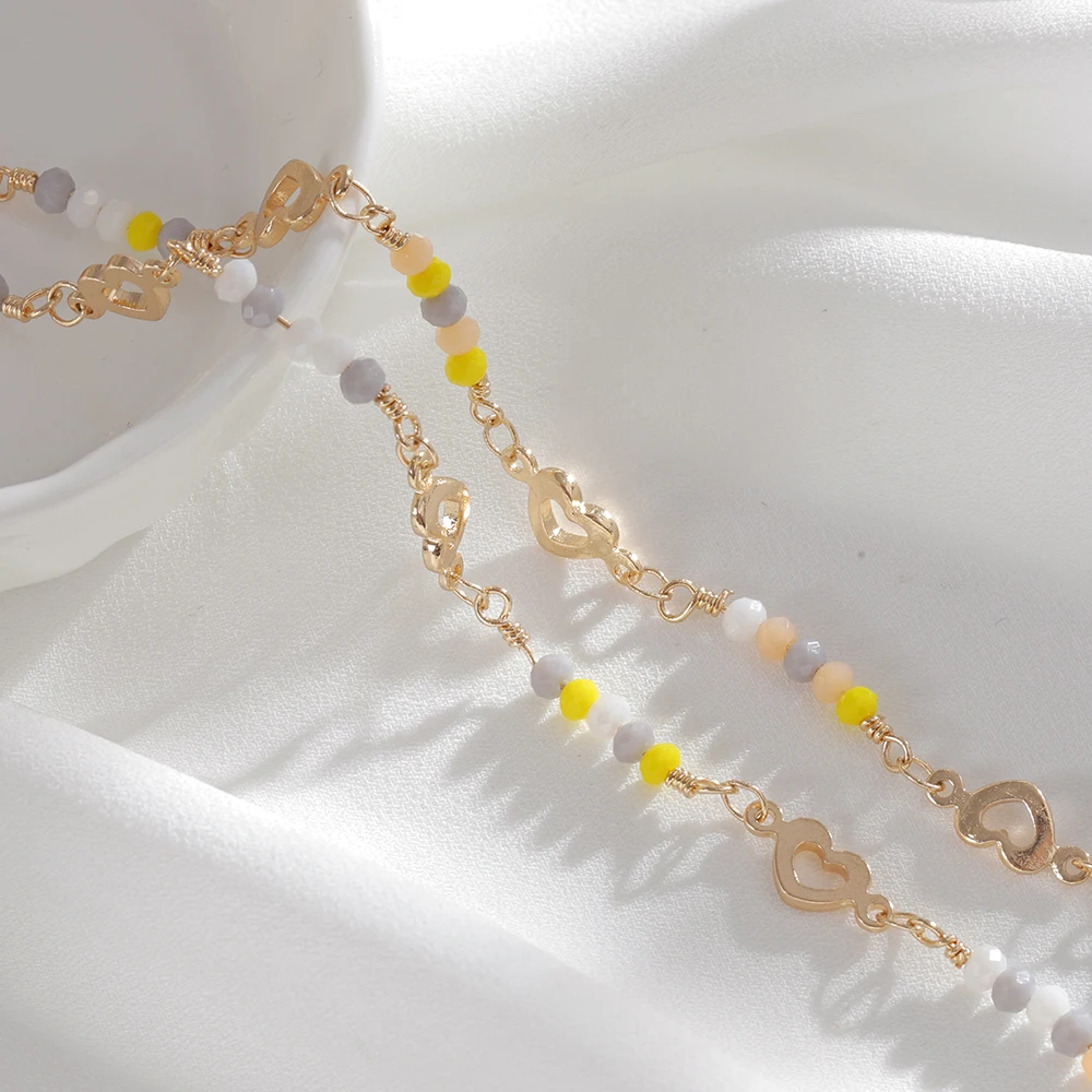 1meter 3mm Yellow Crystal Beads Chain KC Gold Color Love Heart Beaded ...