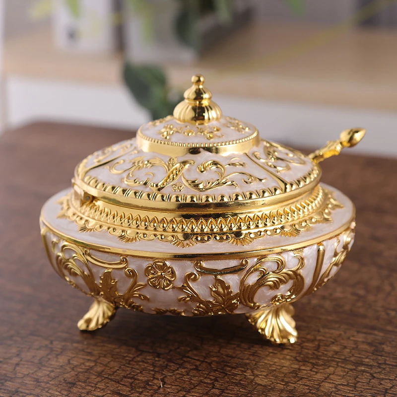 Nordic Gold-plated Metal Seasoning Jar Carving Flower Crafts Storage ...