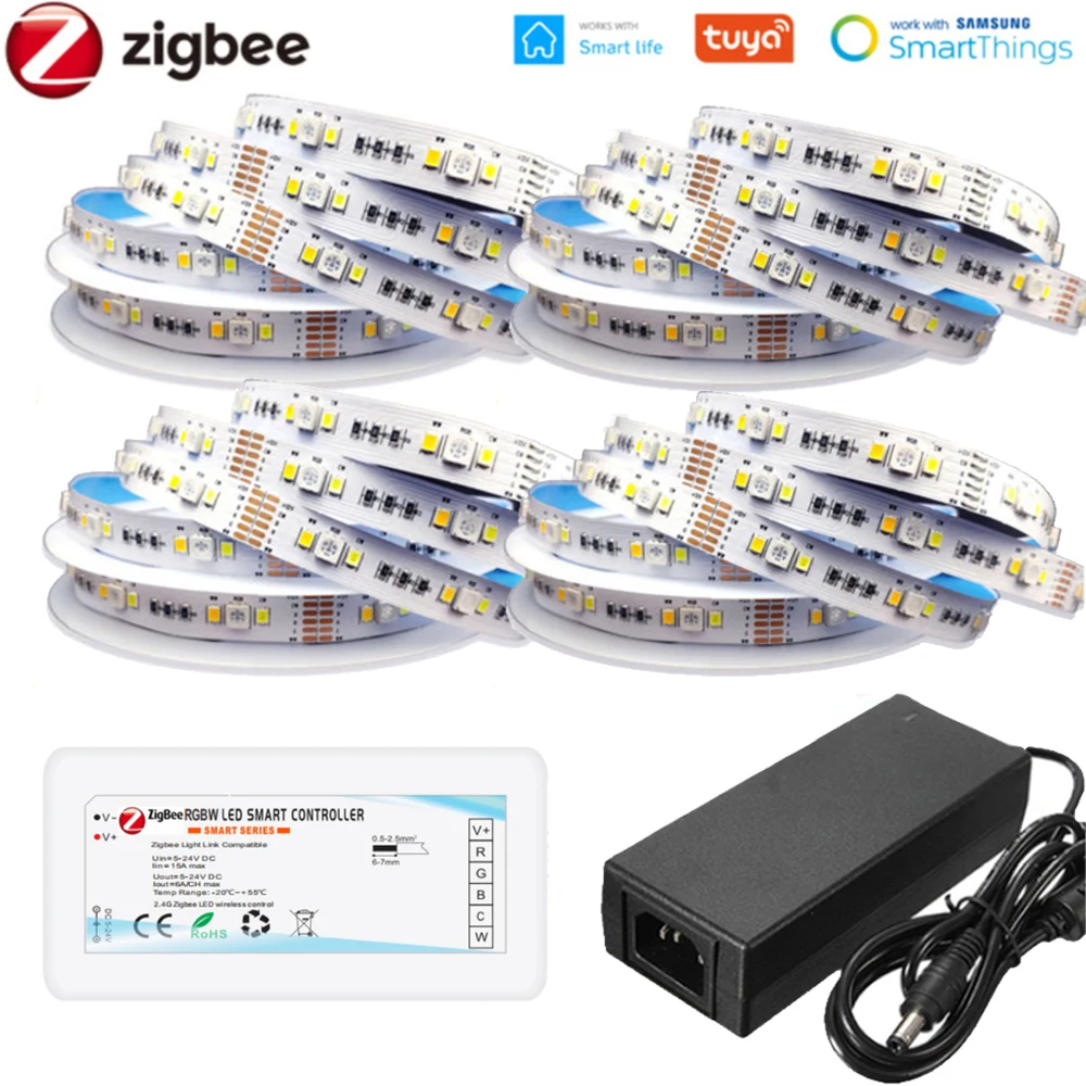 20m Zigbee 3.0 Smart Control Dc24v 5050 Rgbcct Led Strip 3500k-6500k ...