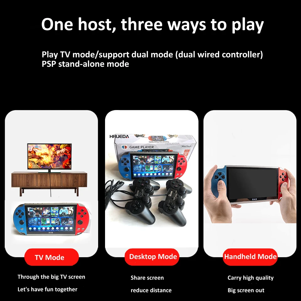 64 Go - Console de jeu vidéo rétro X40, écran HD 7 pouces, console de ...