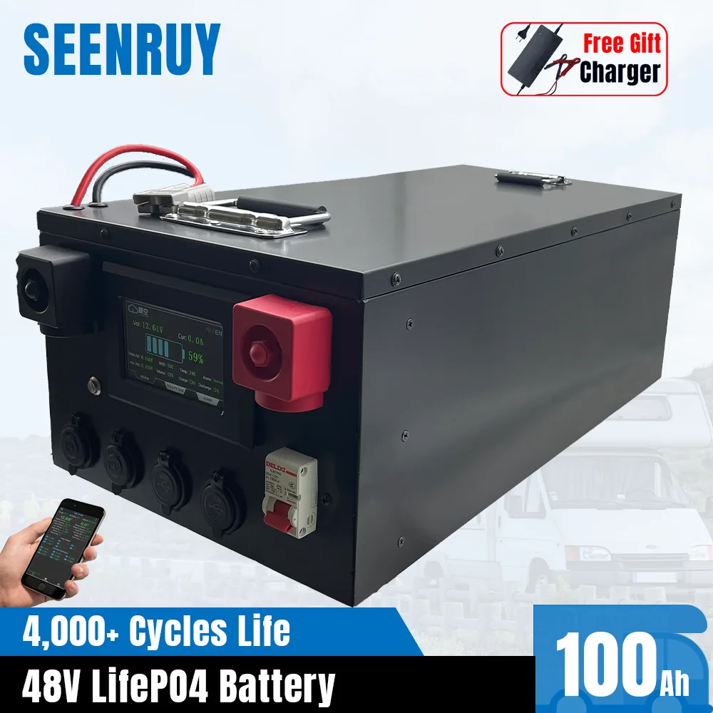 48V 100Ah LiFePo4 Battery Pack 51.2V 5kWh Lithium Iron Phosphate Batteries 16S Built-in Active ...