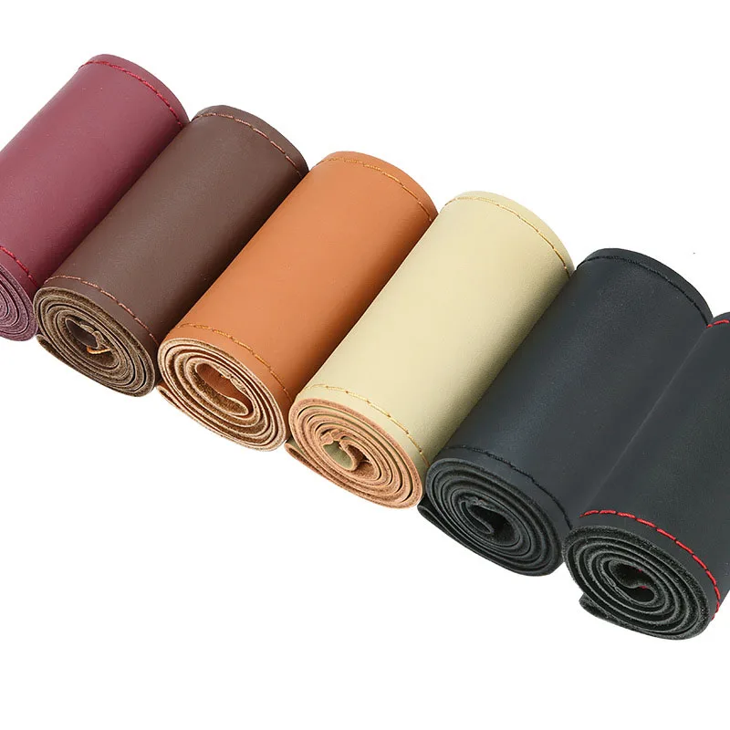 38cm Glossy Top Layer Leather Genuine Leather Steering Wheel Cover With ...