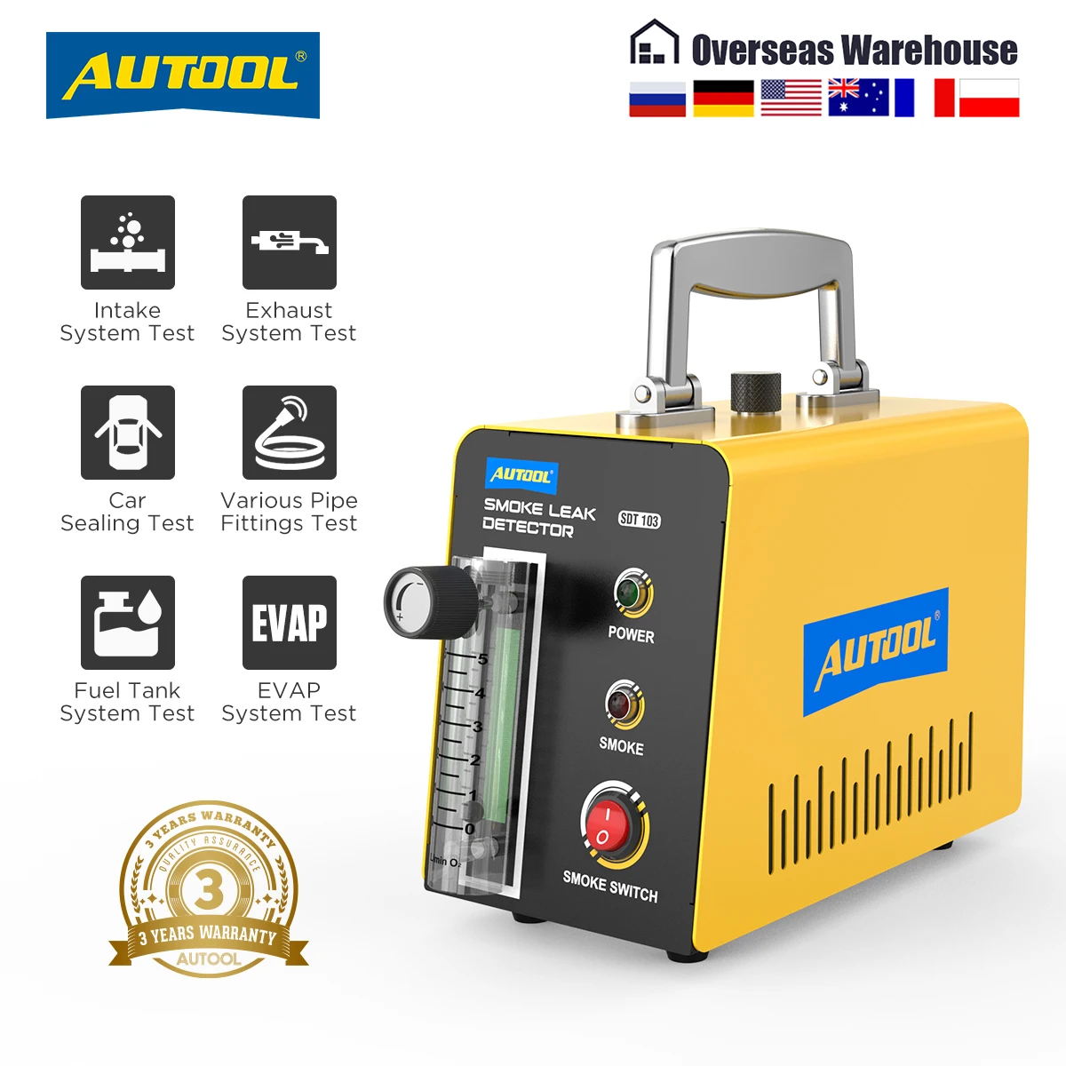 AUTOOL Detector de fugas de humo SDT103 para coche, generador de humo de Pipa, Analizador de ...