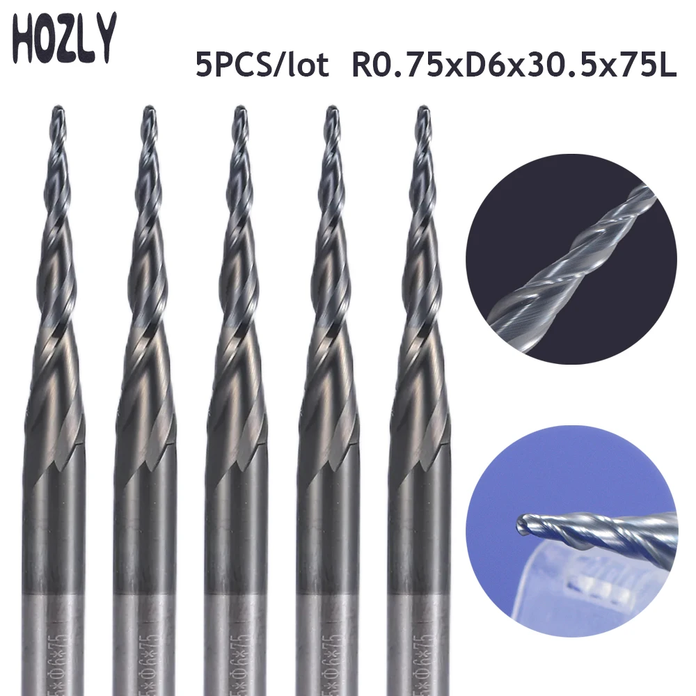 5pcs-lot-R0-75-D6-30-5-75L-Double-Edge-Tapered-ball-Nose-milling-cutter ...