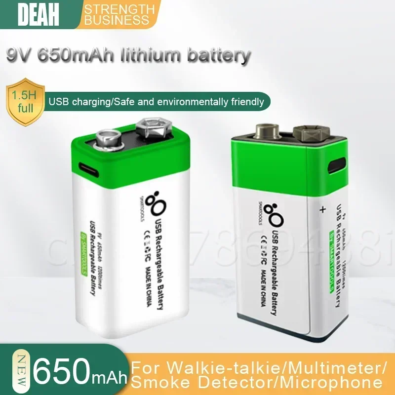 9V-650mAh-6F22-Rechargeable-Li-ion-Battery-USB-Charging-For-Toy-Remote ...