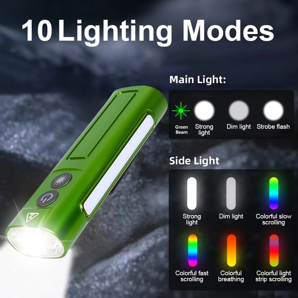 Multifunctional EDC Flat LED Flashlight with Green Beam Rechargeable ...