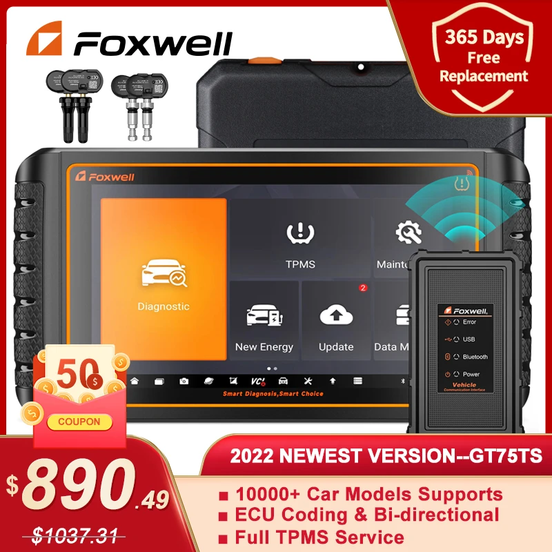 Foxwell Gt75ts Obd2 Automotive Scanner Professional Ecu Coding Tpms ...