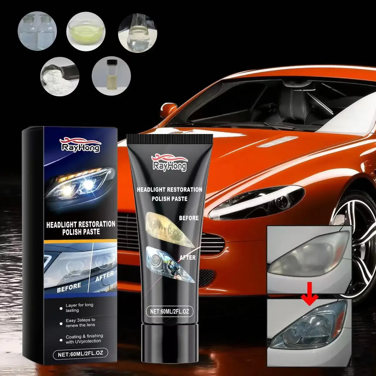 Headlight-Repair-Cream-Restoration-Polish-Cream-With-Sponge-Car-Cleaner ...