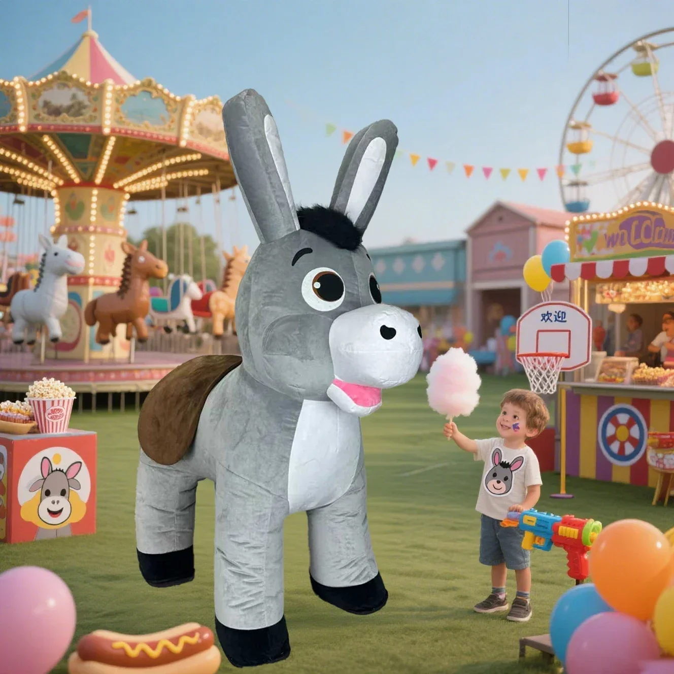 2m/2.6m Inflatable Grey Donkey Mascot Costume Adult Character Parade ...