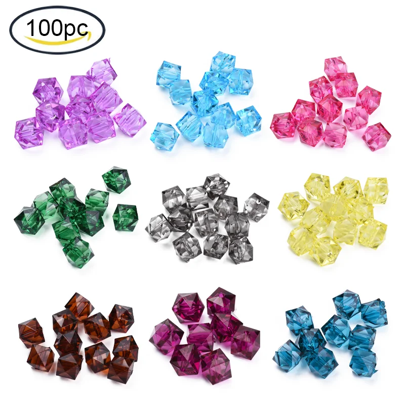 100PCS-Transparent-Acrylic-Beads-Faceted-Cube-Dark-Green-10x10x8mm-Hole ...