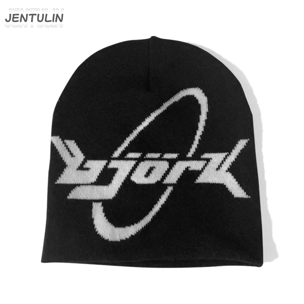 Men's Beanie Kpop Letter Hat Y2k Bjork Knit Hip Hop Streetwear Wool ...