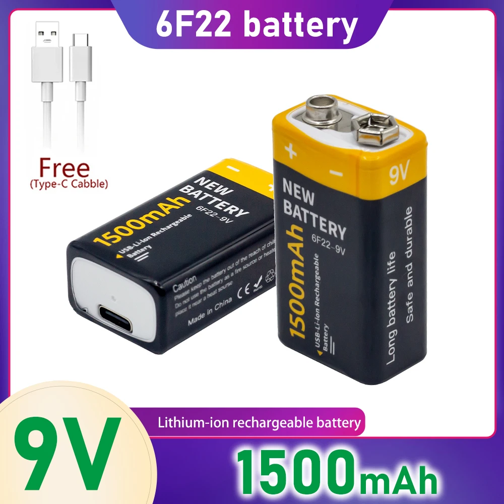 Big-promotion-9V-6F22-li-ion-Type-C-Rechargeable-battery-9V-Micro ...