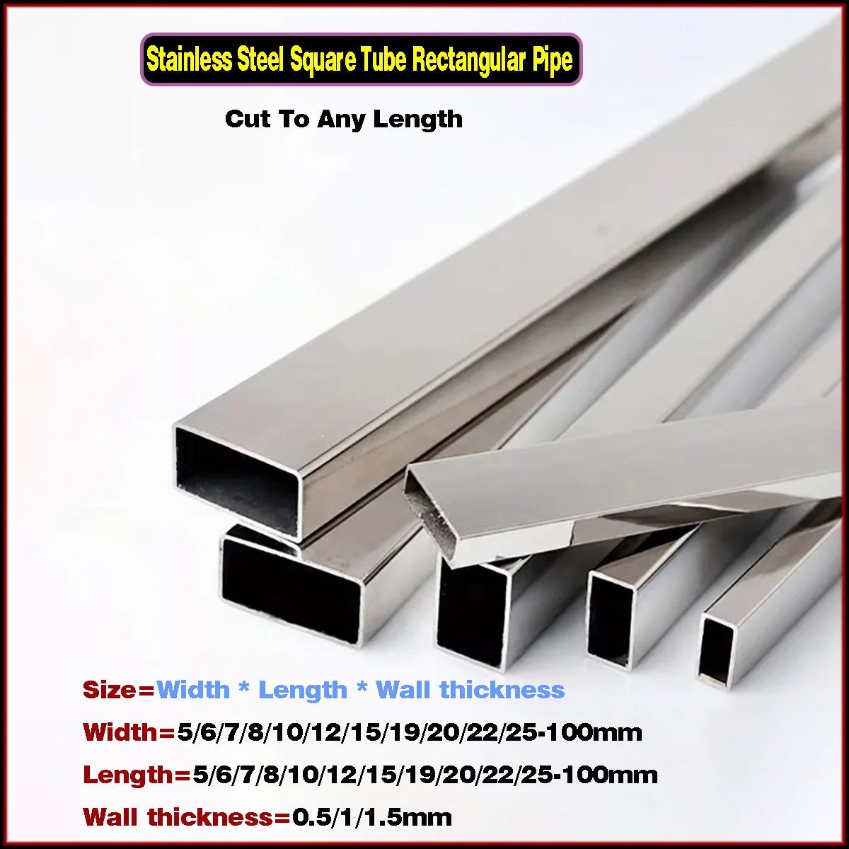 Width=5/6/7/8/10/12/15/19/20/22/25-100mm Stainless Steel Square Tube ...