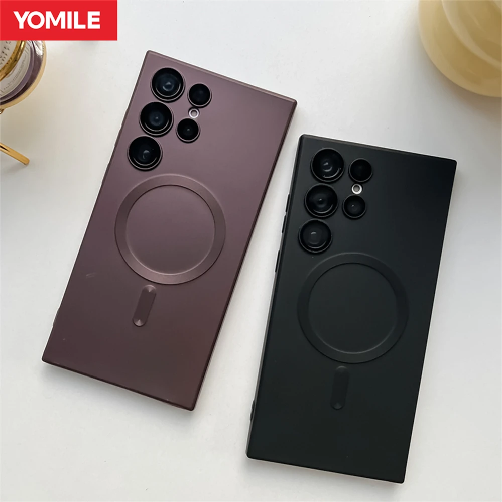 Capa magnética Magsafe para Samsung Galaxy, metal fosco de luxo, capa macia, S23, S22, S21 Plus ...