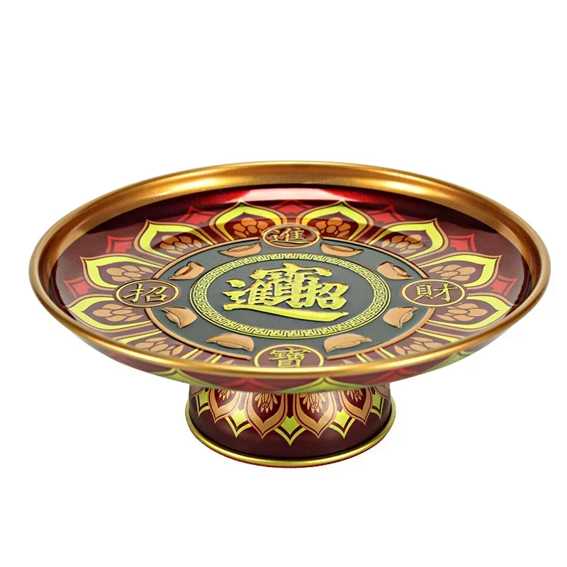 1pc Chinese Metal Fruit Dish Buddhist Supplies Tall Feet Tribute Plate ...