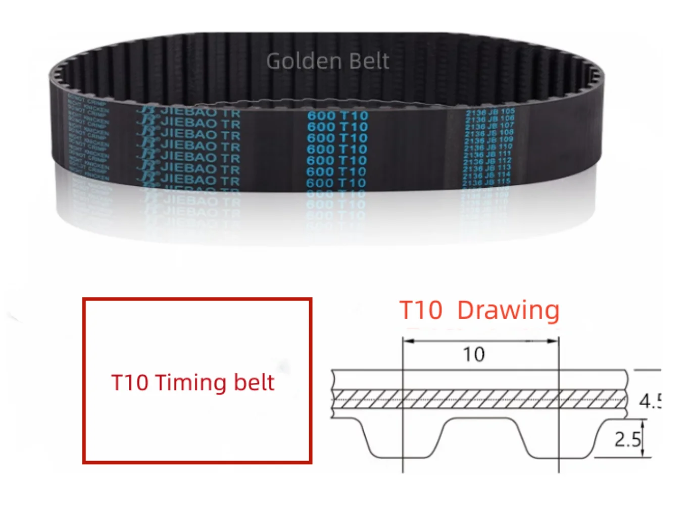 Top Quality Rubber Toothed Timing Belt T10-1250 125teeth 25mm width