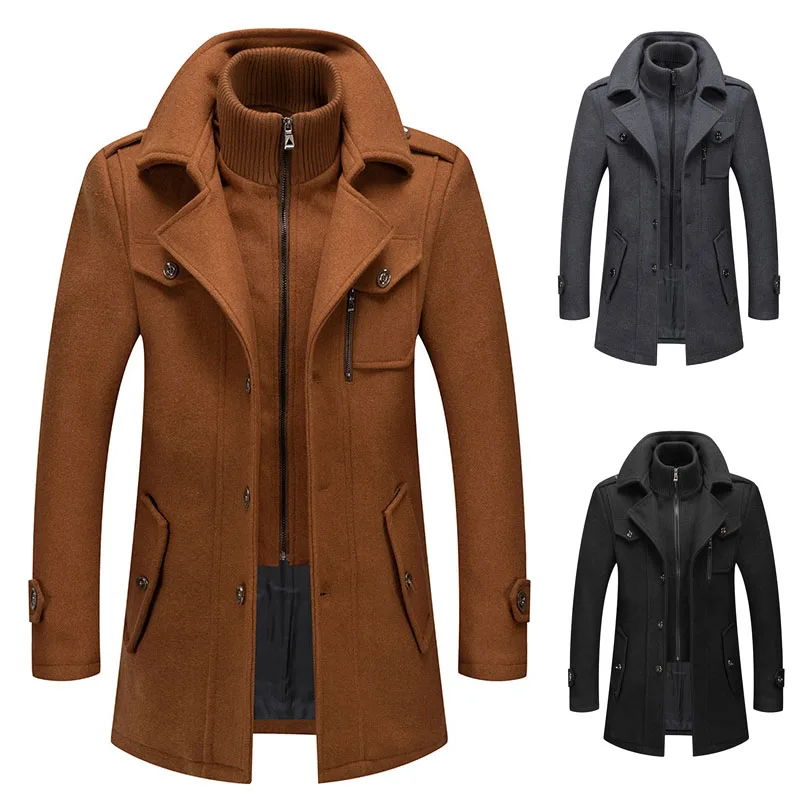 Men's Woolen Overcoat Autumn Winter Fashion Gentleman Fleece Warm Man ...