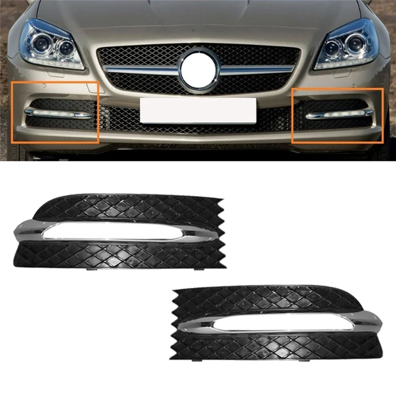 Car-Front-Bumper-Fog-Light-Grille-Cover-with-Chrome-Frame-for-Mercedes ...