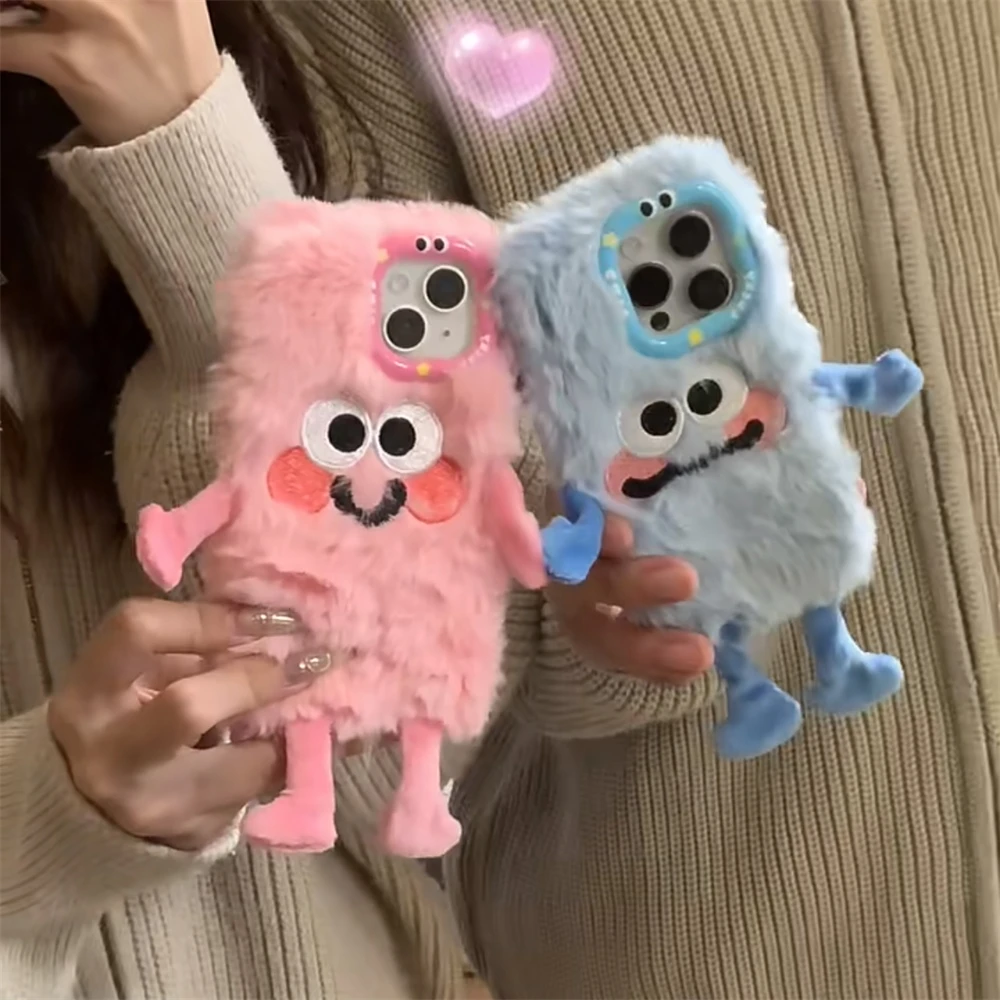 INS-Couple-Fur-Monster-Hold-Hands-Case-For-iPhone-15-14-13-12-11-Pro ...