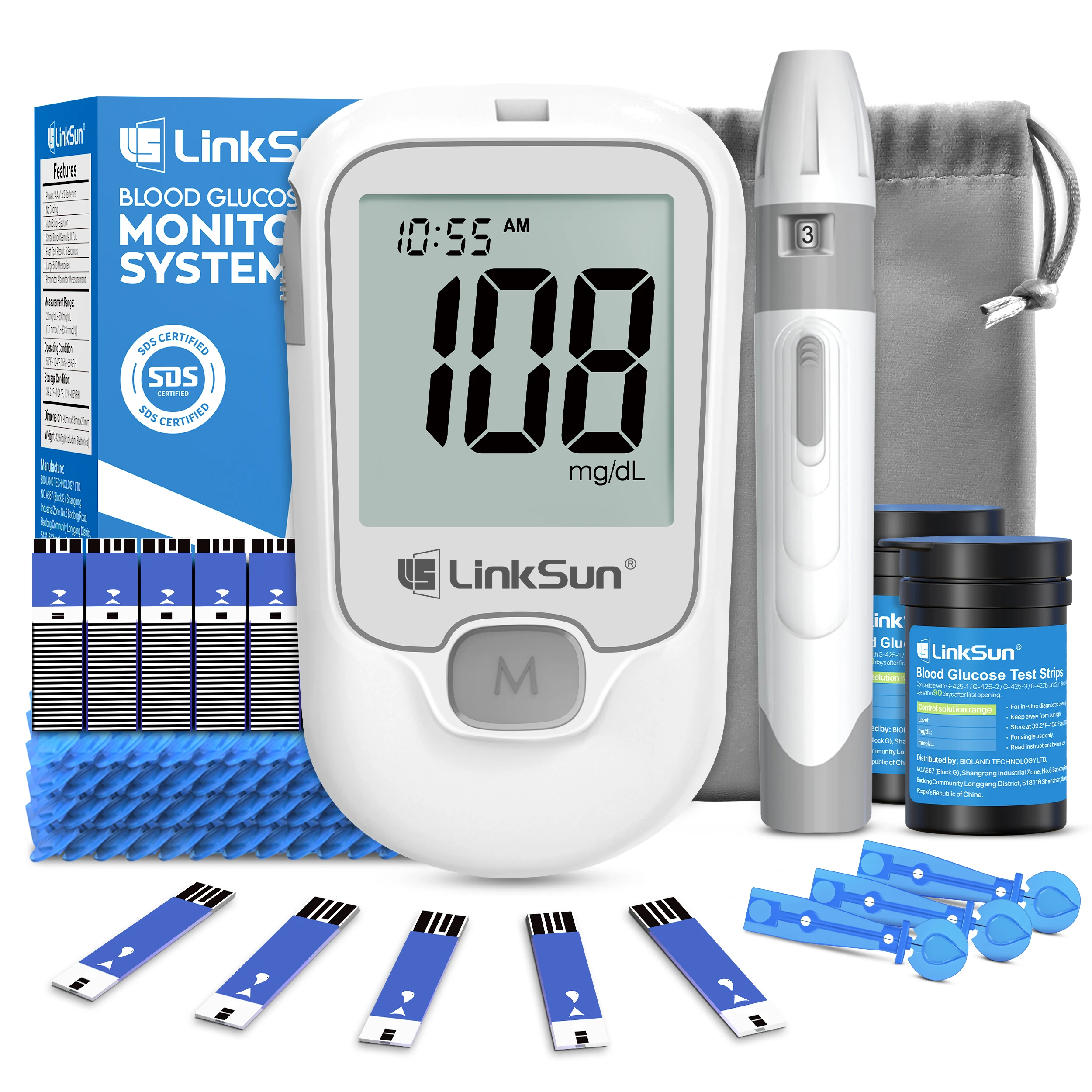 LinkSun G-425-1 Kit medidor de glucosa en sangre 50/100 Uds tiras ...