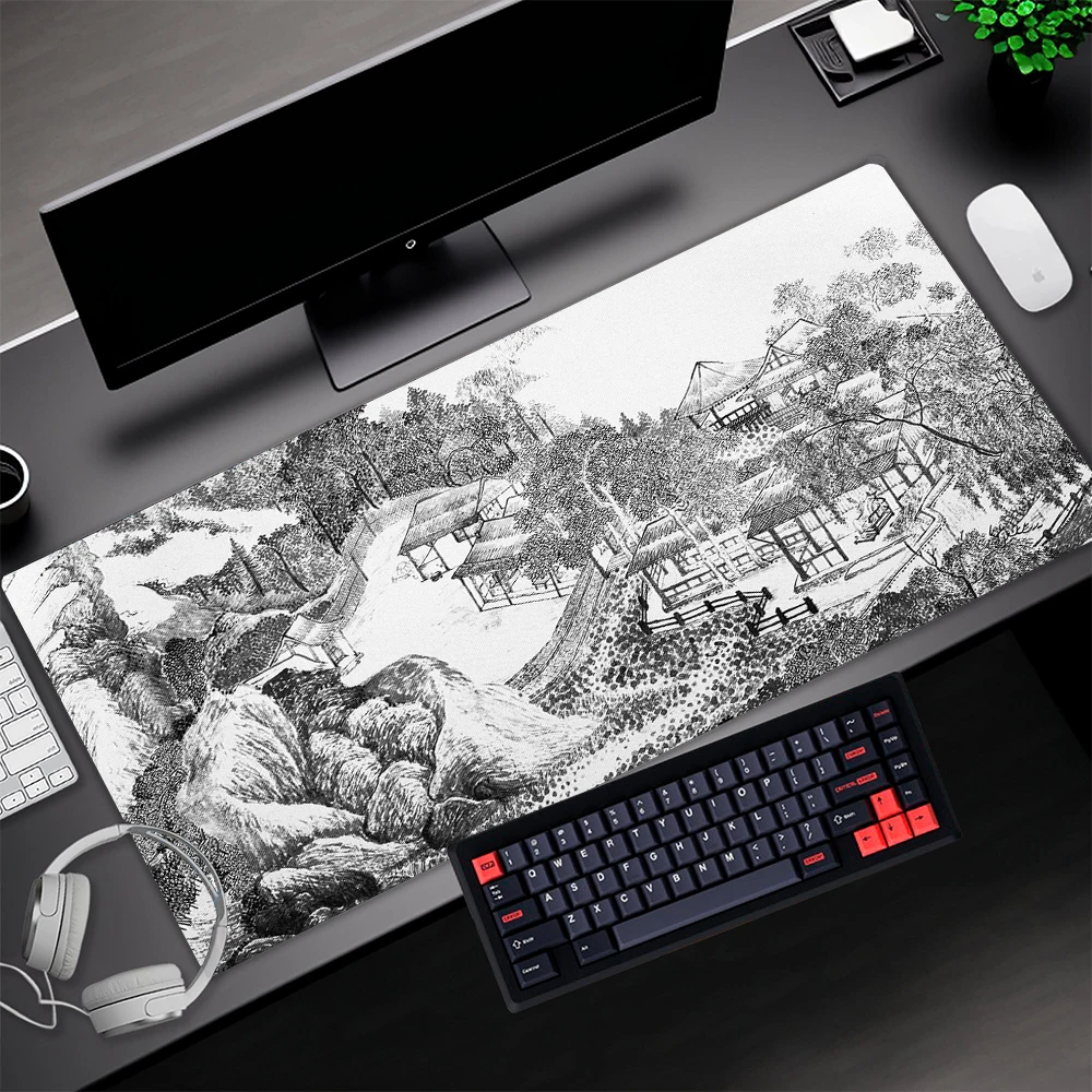 Japanese-Mouse-Pad-Black-White-Decoration-Gaming-Desk-Mat-60x30 ...