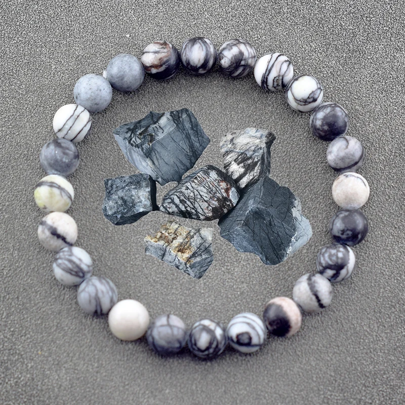 Genuine Natural Stone Bracelet Men Women Frosted Black Network Beads ...