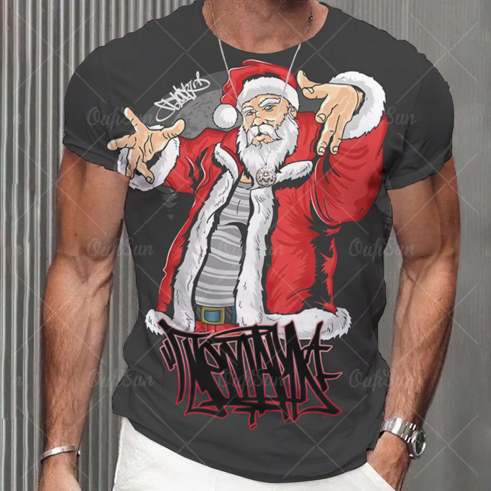 Funny-Christmas-T-Shirt-For-Men-3D-Santa-Print-Short-Sleeve-Top ...