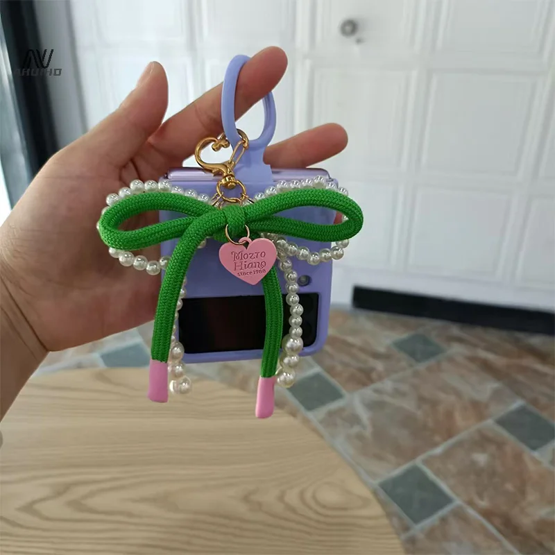 Korean-New-Sweet-Pearl-Bow-Keychain-Heart-Pendant-Keyring-Y2K-Aesthetic ...