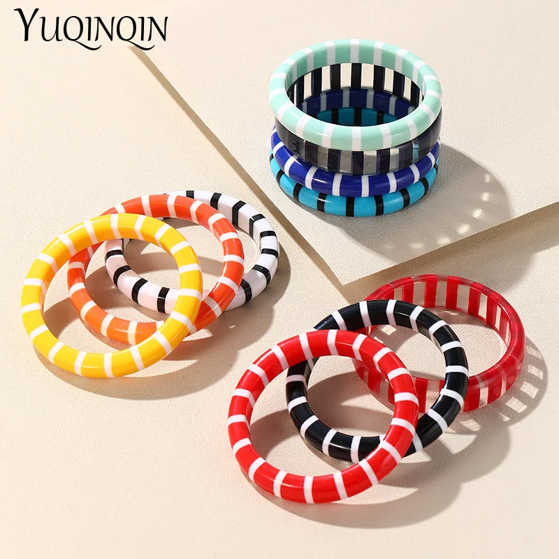 Trendy Multi-color Resin Bangles For Women Thin Geometric Round Bangle ...