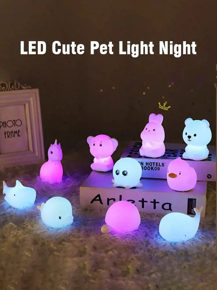 LED-Night-Light-RGB-Silicone-Cute-Animals-Bear-Rabbit-Touch-Wireless ...