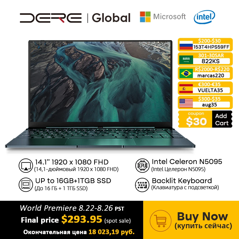 Dere Laptop V14s 14.1" 16GB RAM 1T SSD Intel Celeron N5095 Dual-band ...