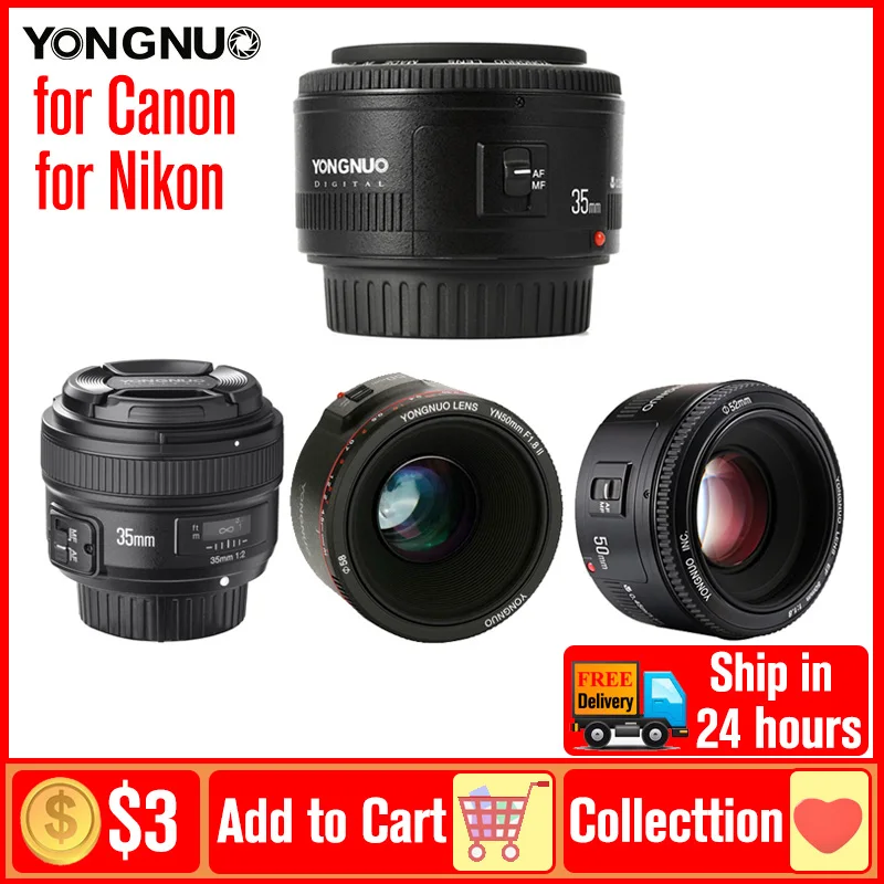 YONGNUO YN50mm F1.8 YN35mm F2.0 Lens Auto Focus Lense for Canon Nikon ...